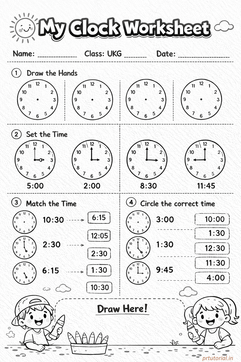 Clock Worksheet for UKG: Learn to Tell Time