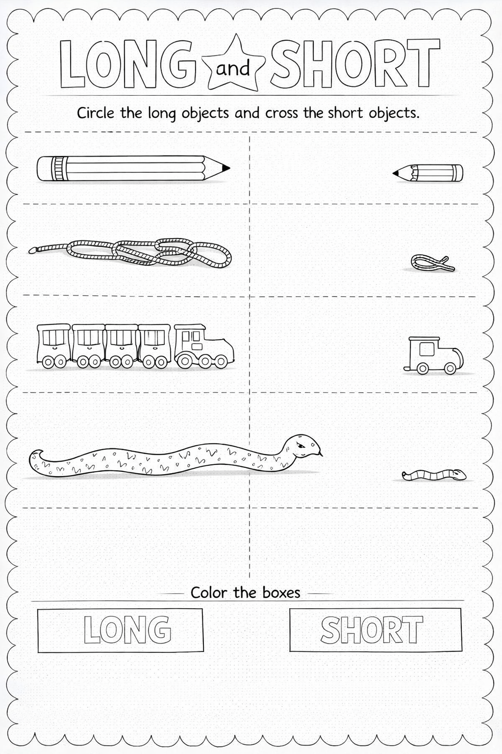 Long and Short Worksheet for LKG: Fun Size Learning Activities