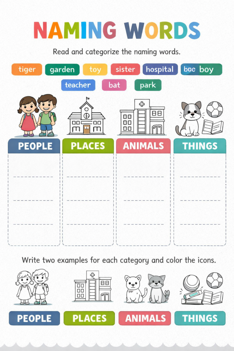 Naming Words Worksheets: Fun Activities to Learn Nouns