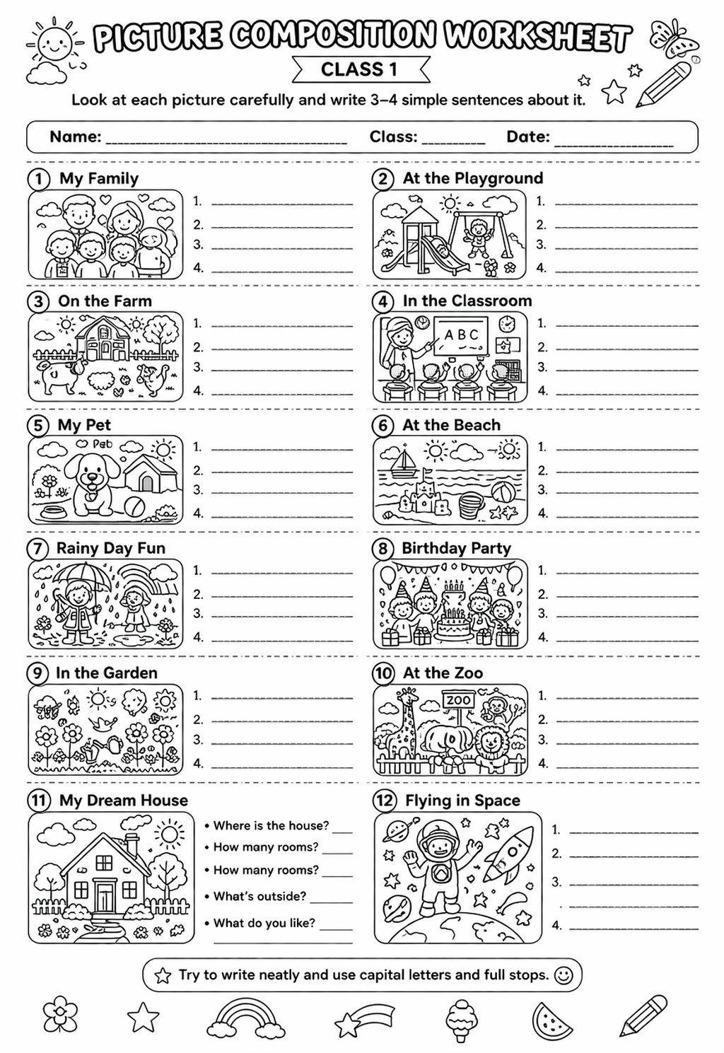 Picture Composition Worksheet for Class-1