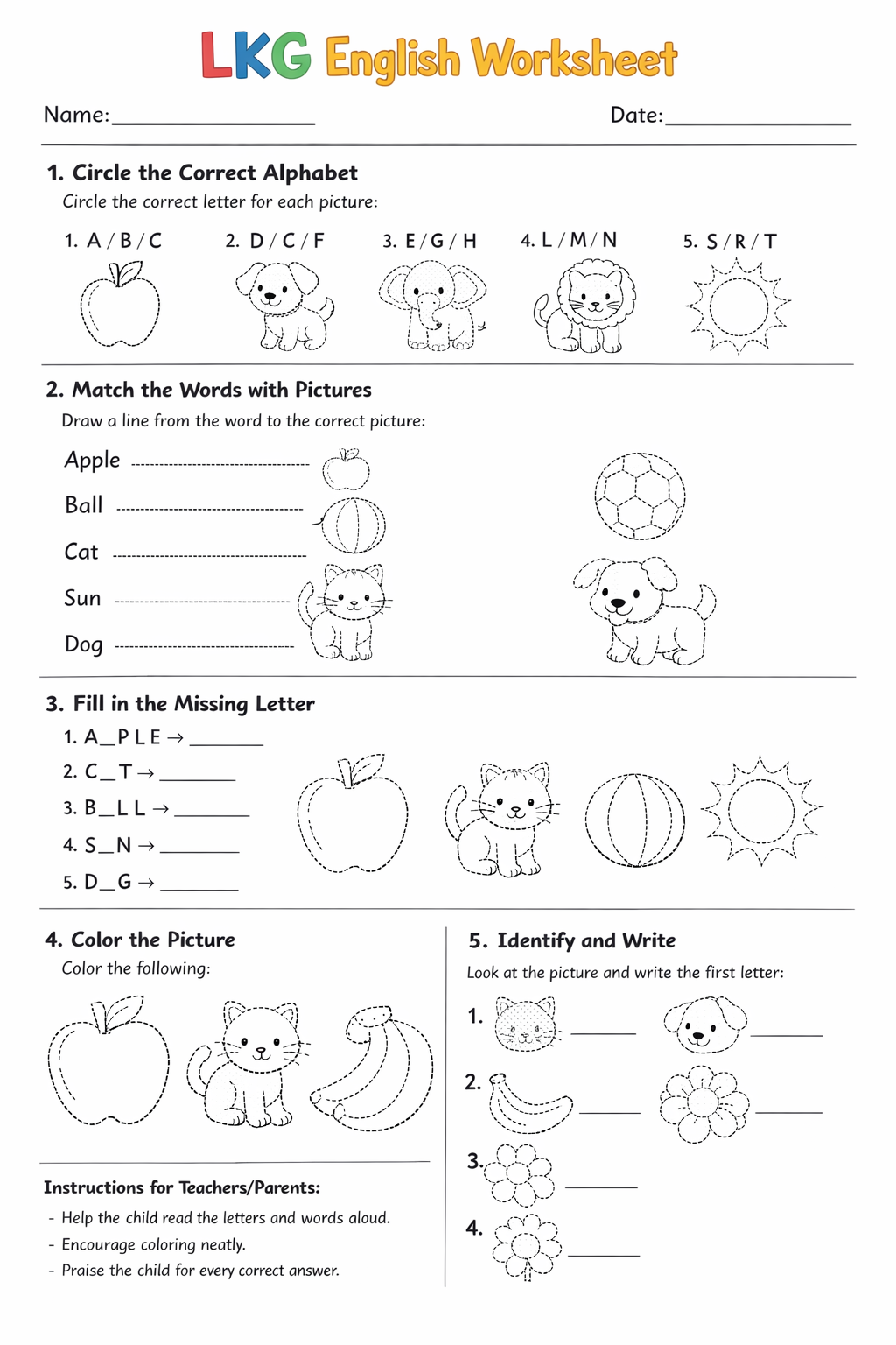 English Worksheets for LKG | Fun & Interactive Learning for Kids