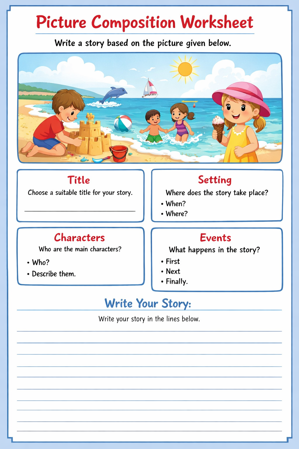 Picture Composition Worksheet for Class 3 – Creative Writing Practice