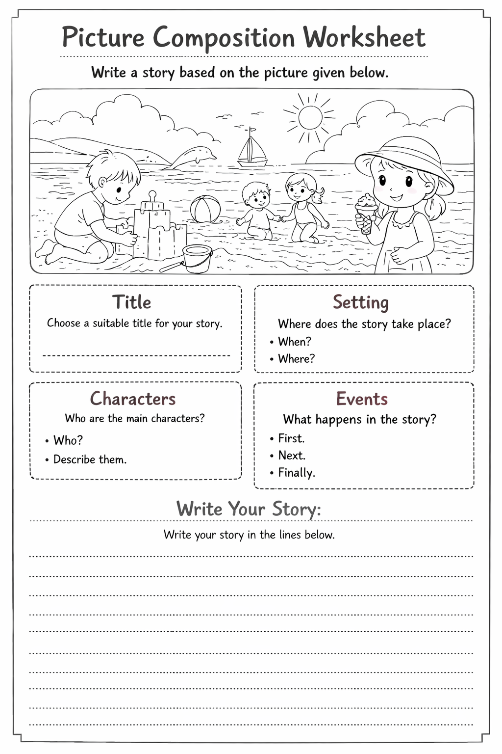 Picture Composition Worksheet for Class 3 – Creative Writing Practice
